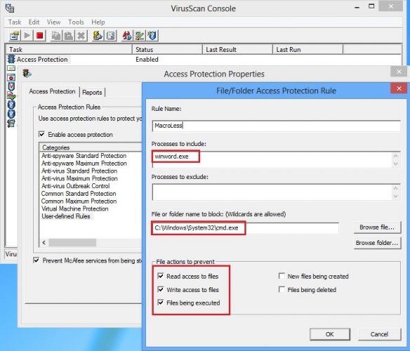 Configuring McAfee ENS and VSE to Prevent Macroless Code Execution in Office Apps