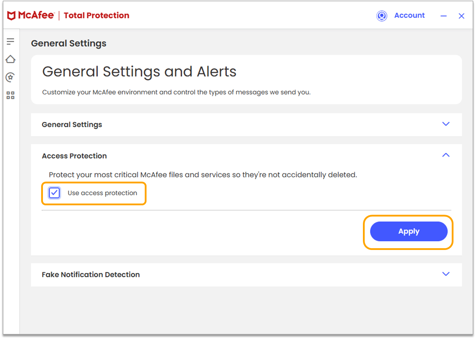 Manage McAfee app general settings on Windows PC | McAfee Support