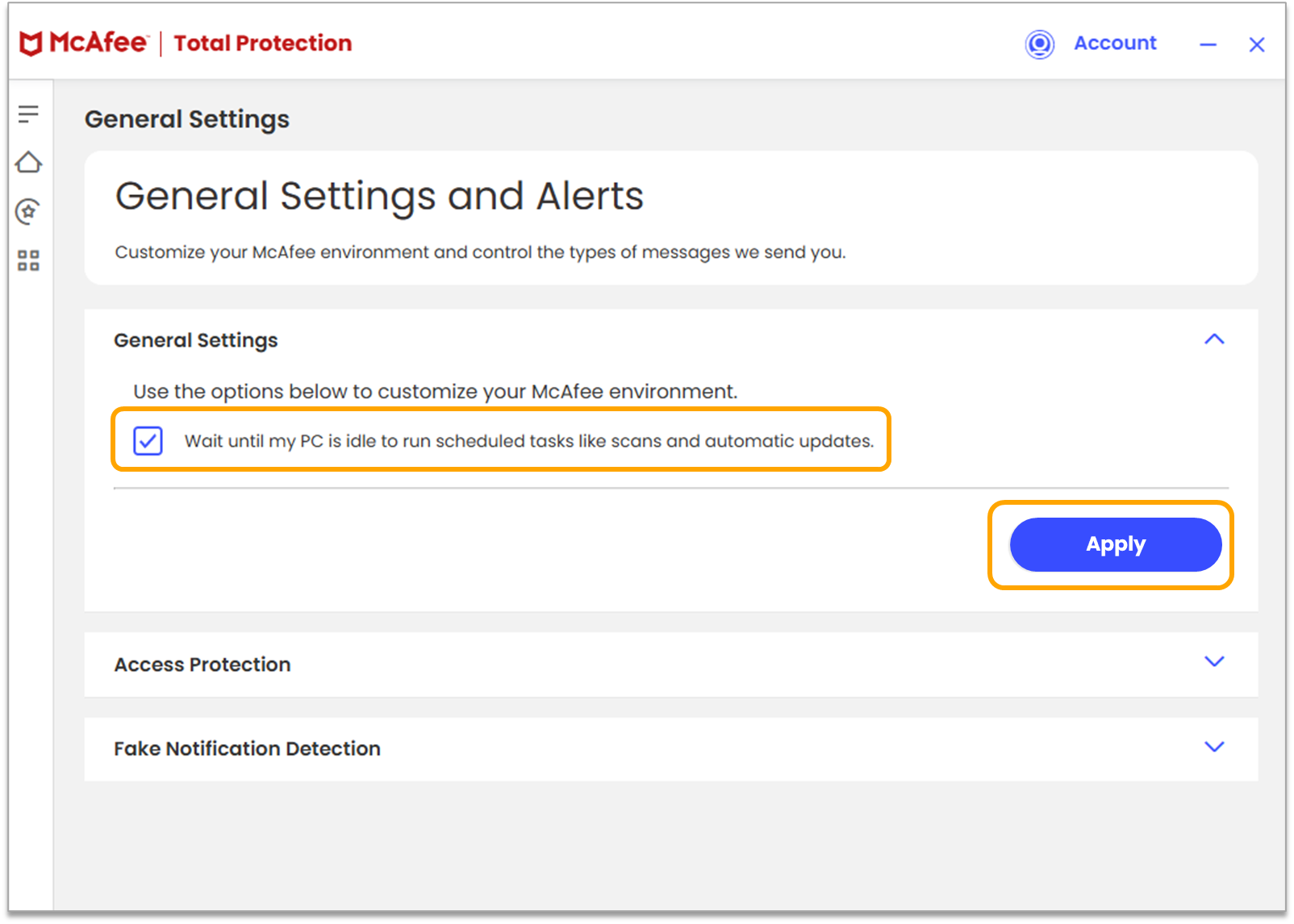 Manage McAfee app general settings on Windows PC | McAfee Support