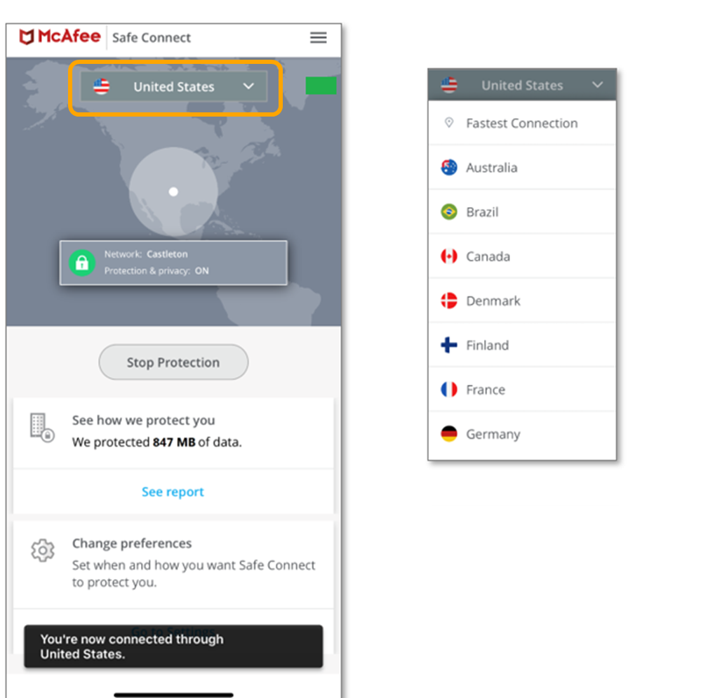 Virtual locations available in McAfee VPN products | McAfee Support