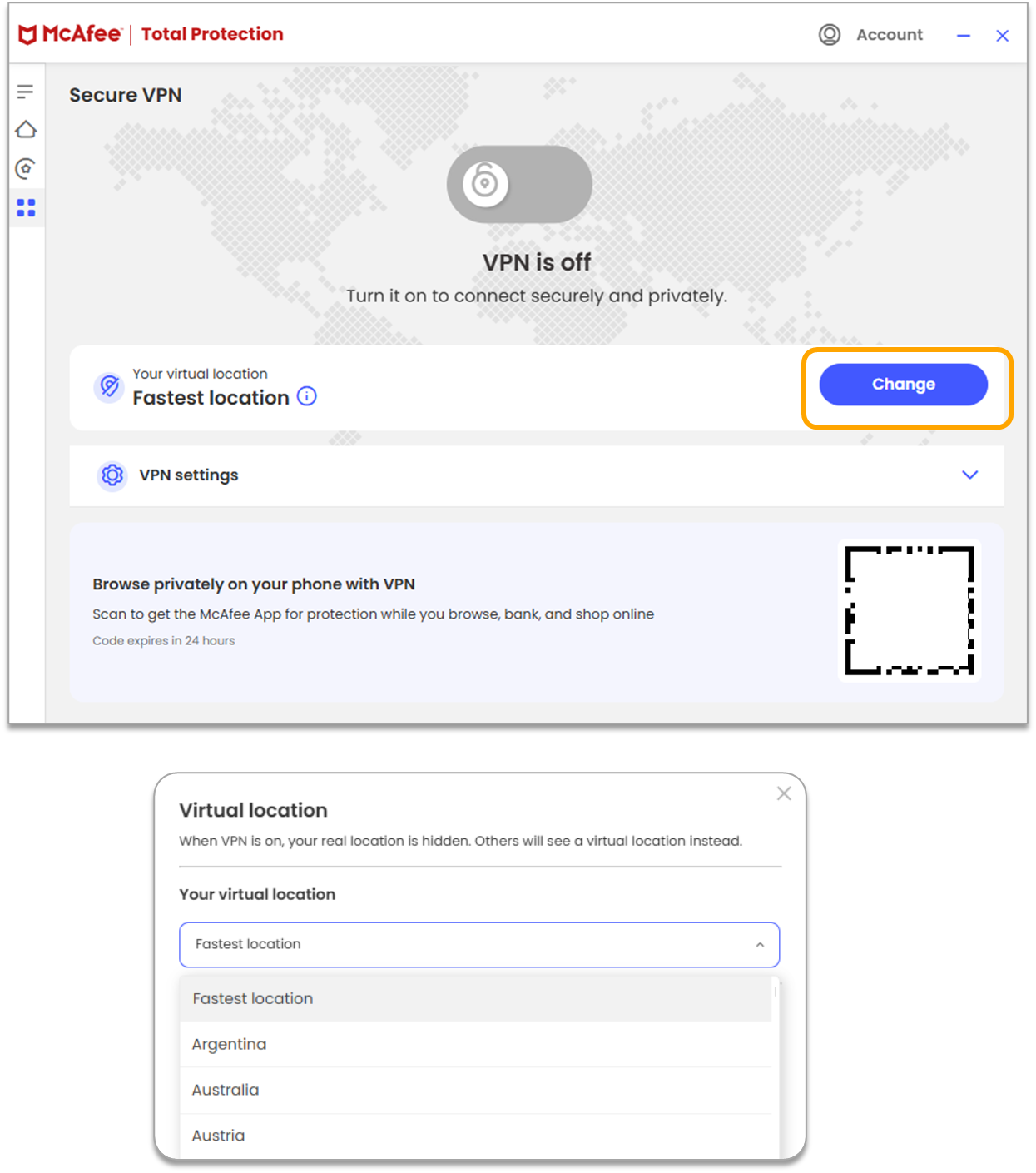 Virtual locations available in McAfee VPN products | McAfee Support