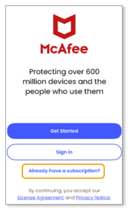 Sign in to McAfee Security on mobile device | McAfee Support