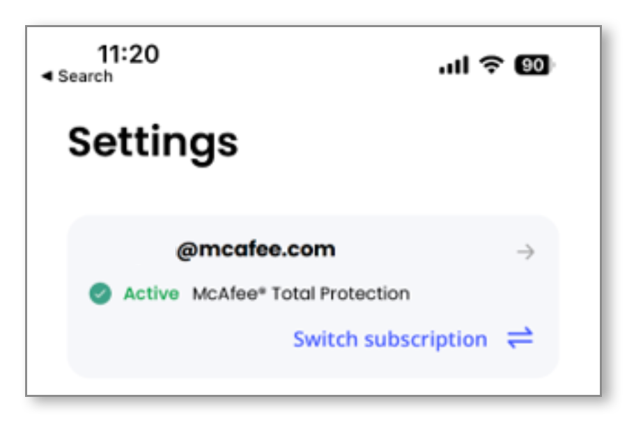 Switch subscriptions in your McAfee app or service | McAfee Support
